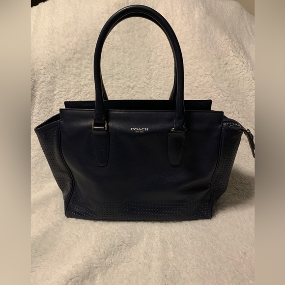 Coach | Bags | Coach Candace Leather Perforated Blue Carryall | Poshmark